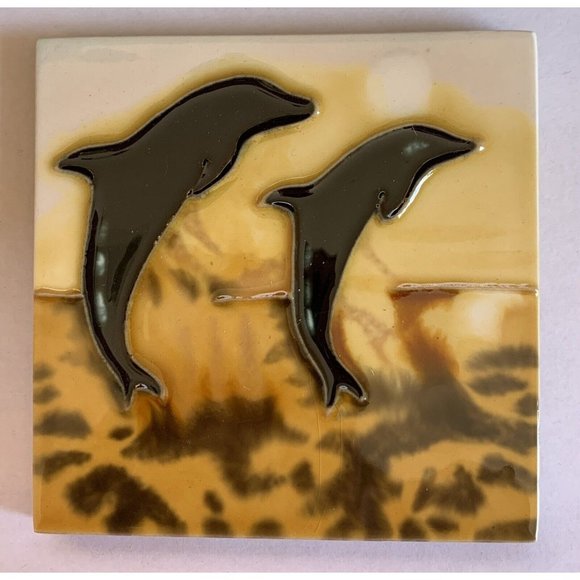 Tile Craft | Wall Decor | Wall Art Tile Dolphins Sunset 4x4 Decorative ...